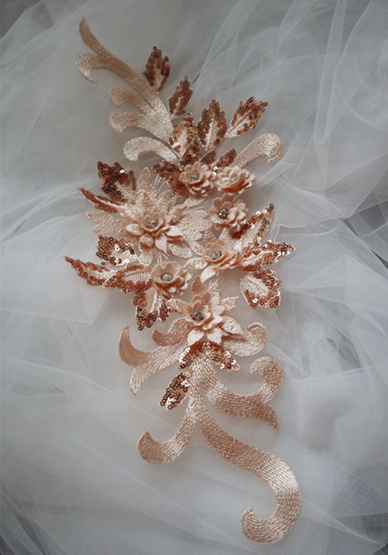 Peach 3D Flower Lace Applique 3D Floral Beaded Embroidered - Etsy