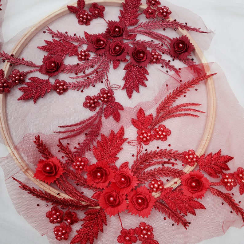 Dark Red 3D Flower by the Piece Vintage Flower Appliques - Etsy
