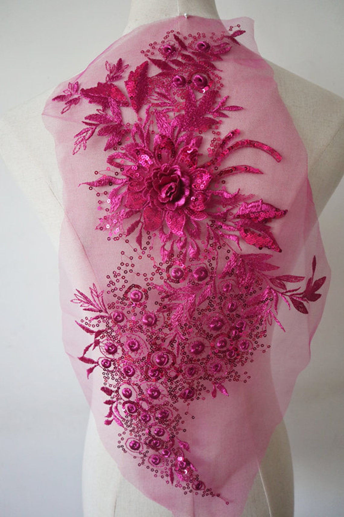 Hot Pink 3D Flower by the Piece 3D Embroidered Sequined Lace - Etsy
