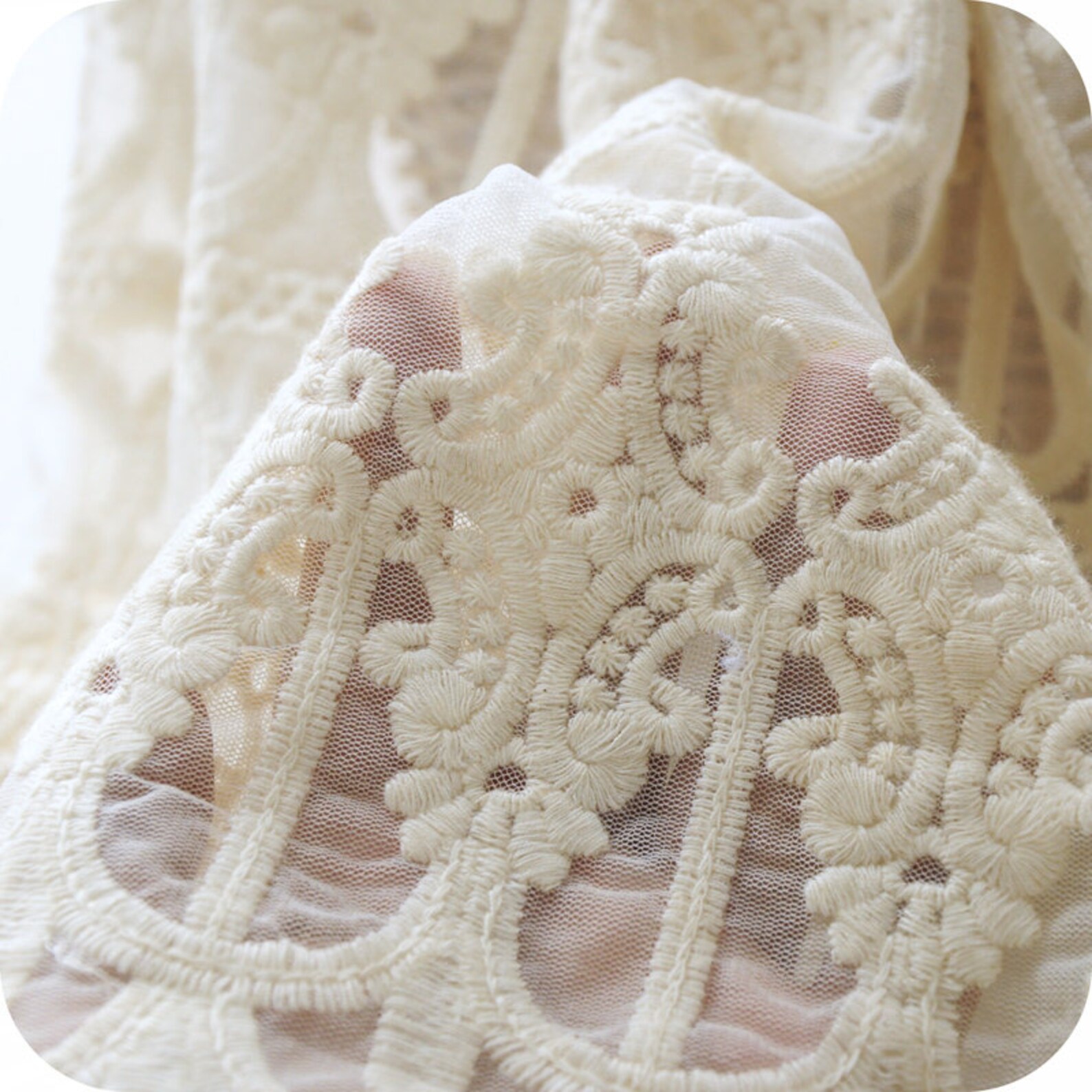 Cream Embroidered Lace Fabric by the Yard New Design Ivory | Etsy