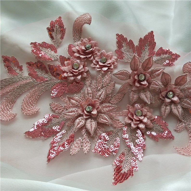 Dark purple 3D flower lace applique 3D floral Beaded | Etsy