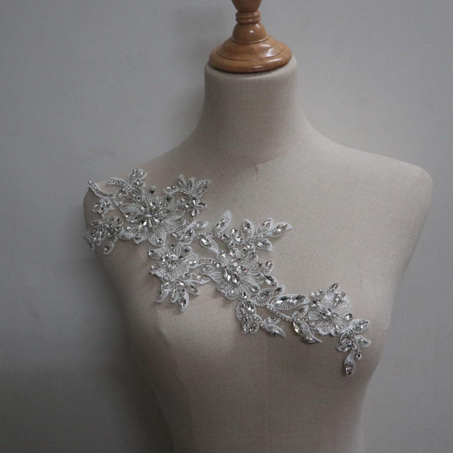 Heavy Beaded Lace Rhinestone Applique Pair Shoulder Front - Etsy