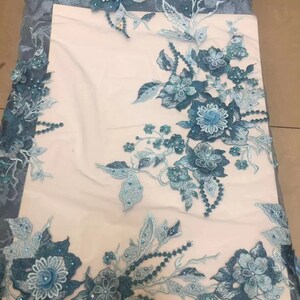 Light Lake Blue 3D Flowers Lace Fabric by the Yard, 3D Beaded ...