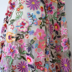 Multi Colors Heavy Embroidered Floral and Butterfly Lace Fabric, Mesh ...