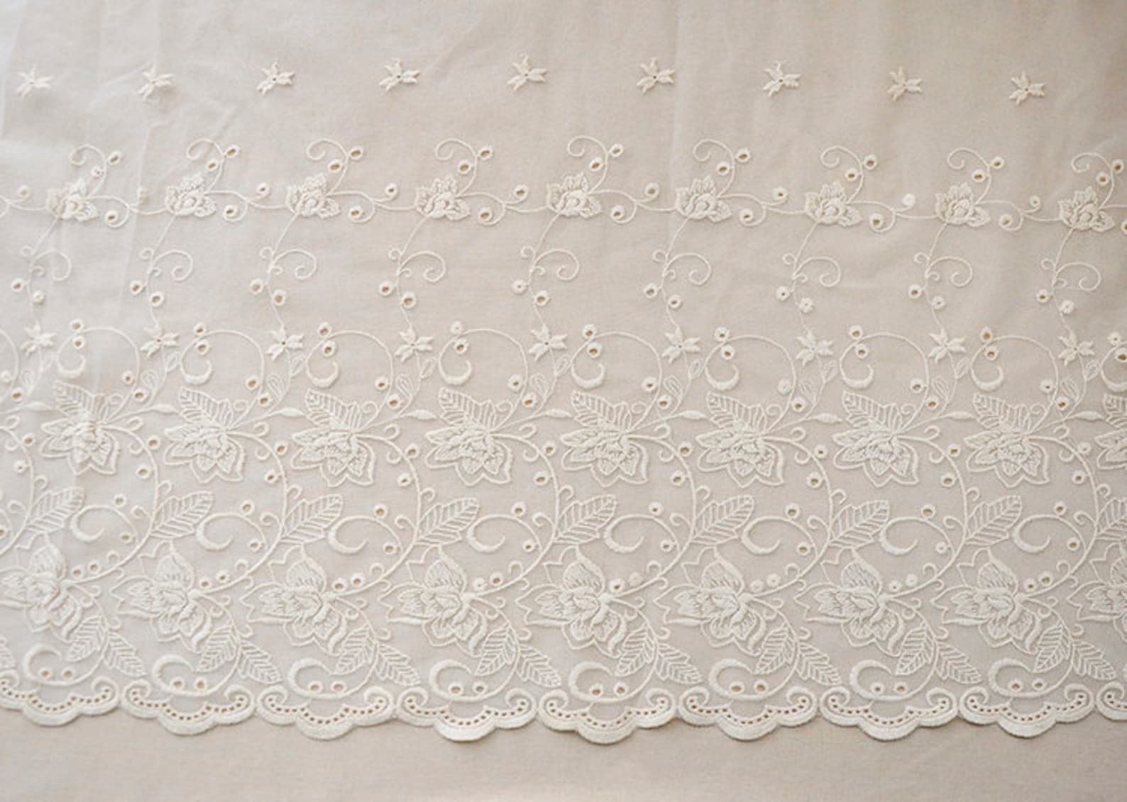 Ivory Cream Embroidered Lace Fabric by the Yard Double - Etsy