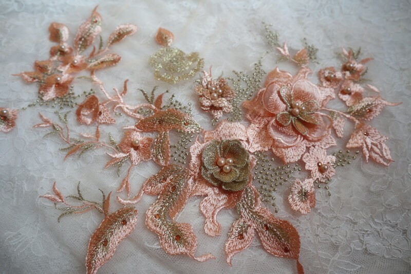 3D Peach Rose Flowers Lace Applique 3D Floral Embroidered - Etsy