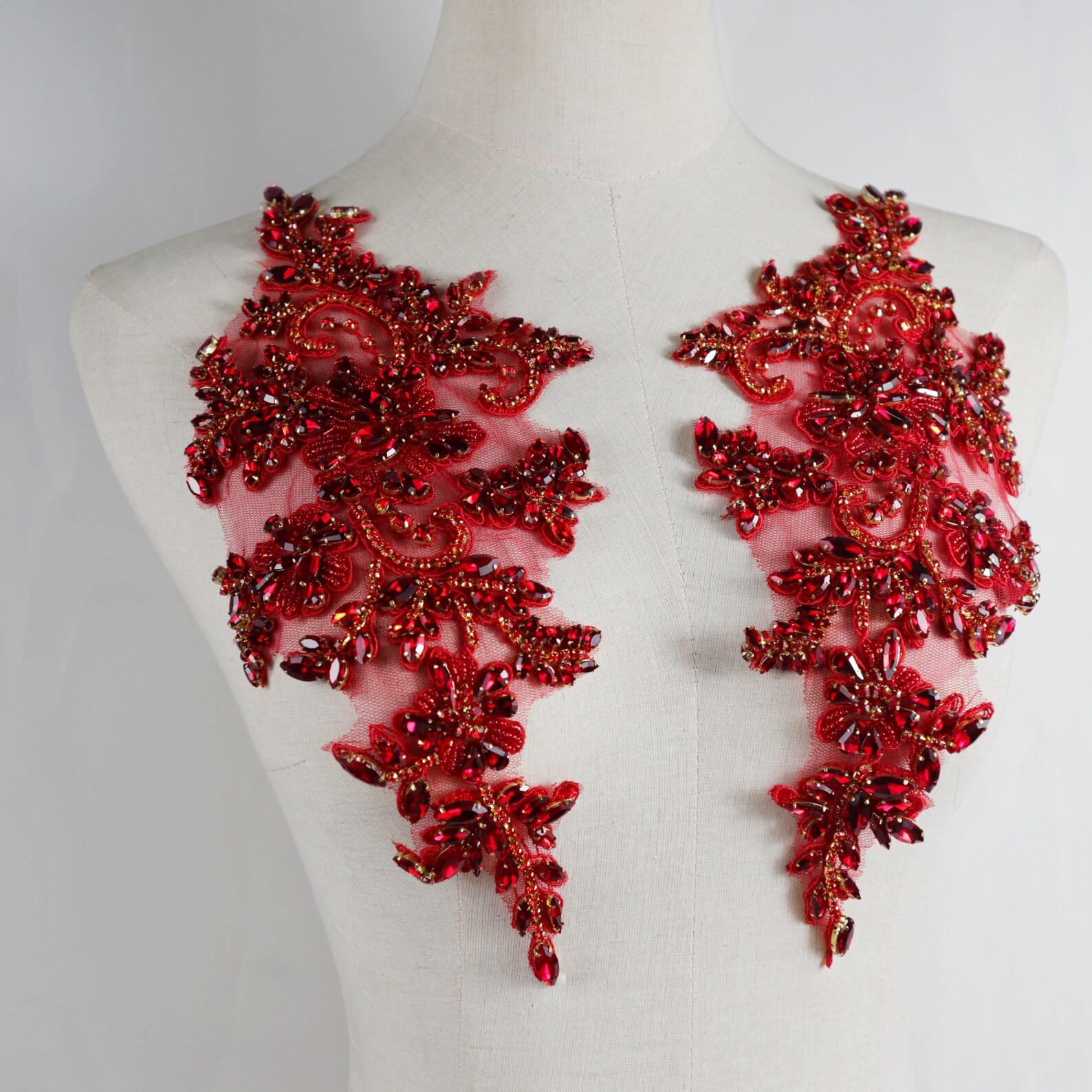 Luxury Red Rhinestone Beaded Applique 3D Beaded Shoulder - Etsy
