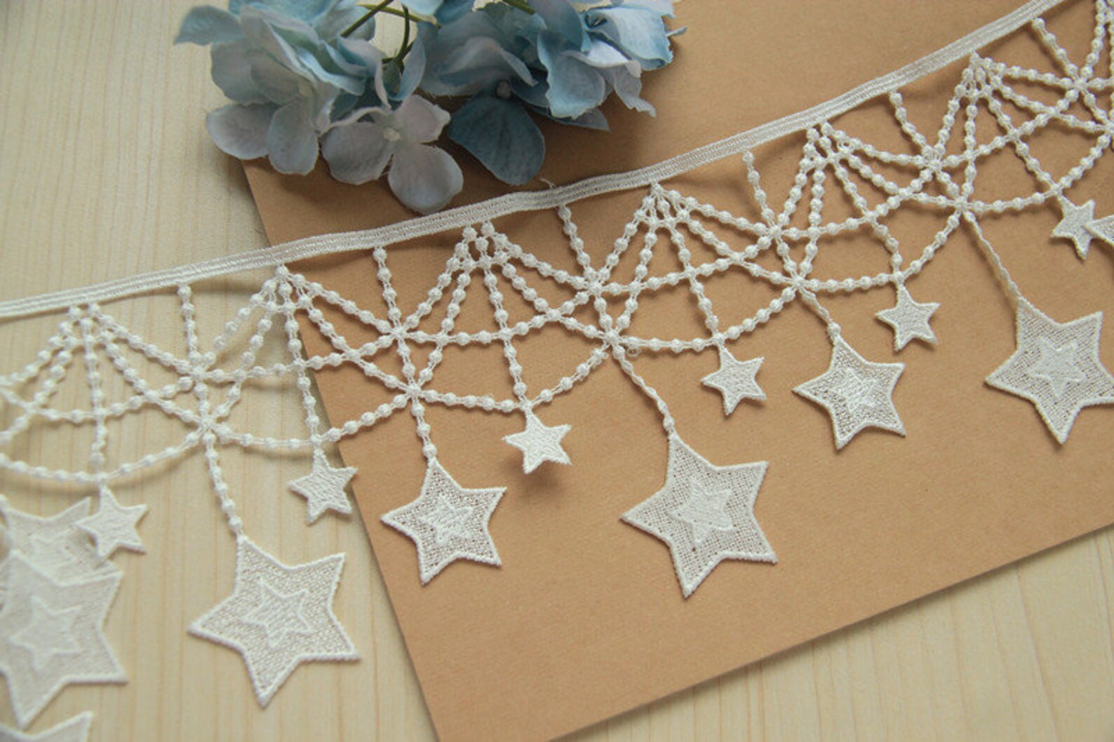 Off White Stars Lace Trim by the Yard, Vintage Guipure Lace, 11 Cm Wide ...