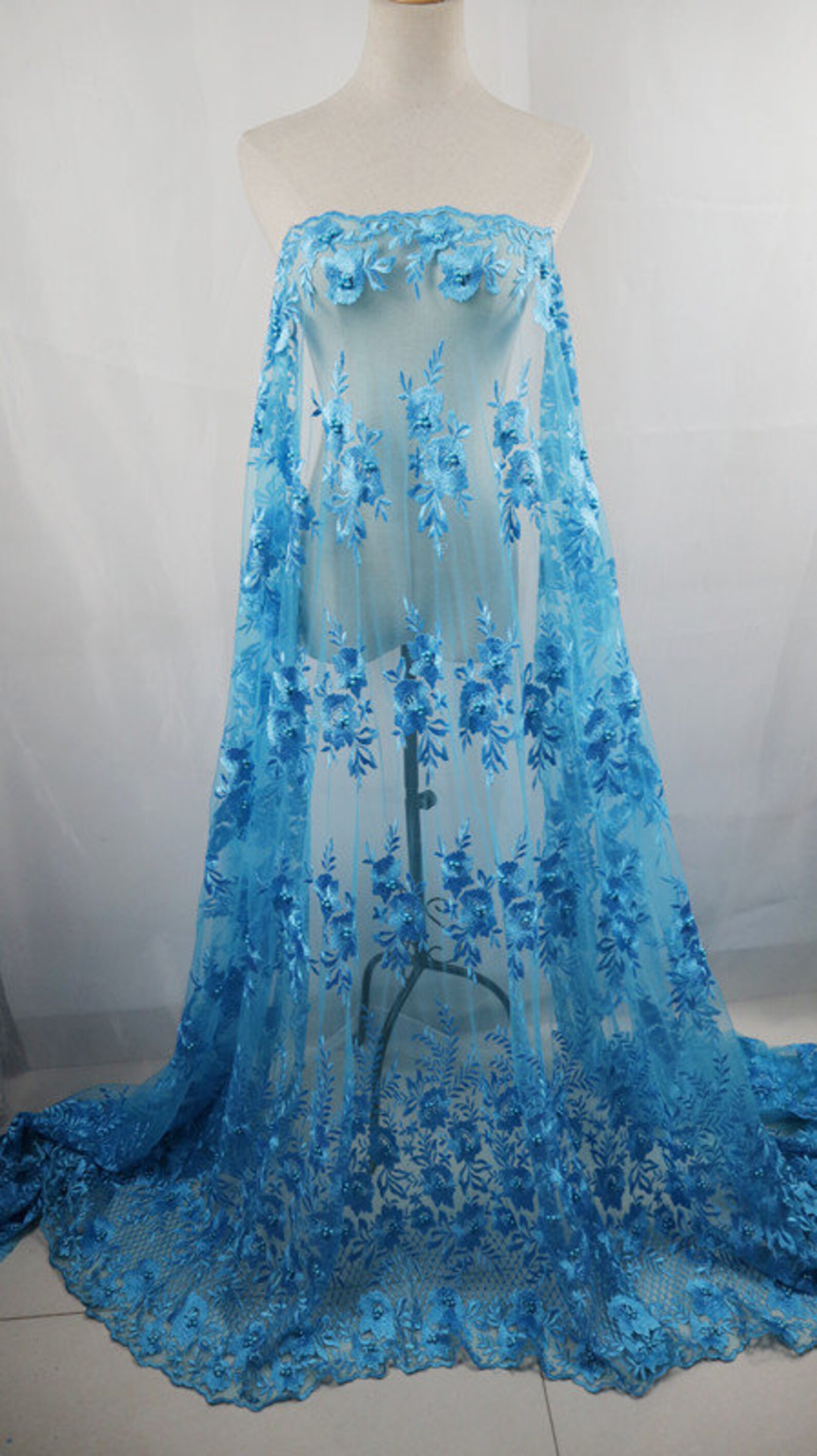 Lake Blue Embroidered Lace Fabric Lanverdar Purple Embroidery - Etsy