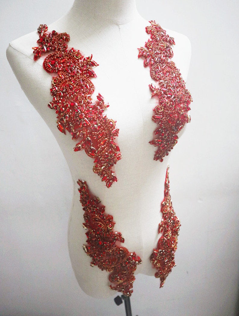 Deluxe Red Rhinestone Appliques Collar Bodice Appliques - Etsy