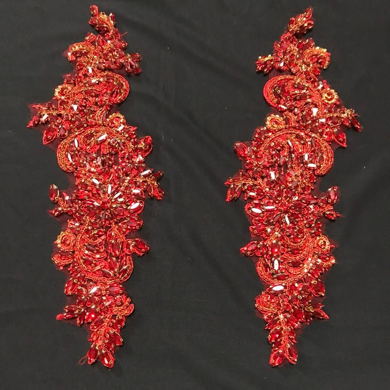 Deluxe Red Rhinestone Appliques Collar Bodice Appliques - Etsy