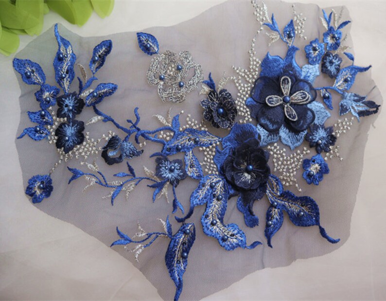 Royal Blue 3d Flowers Lace Applique 3d Floral Embroidered Etsy