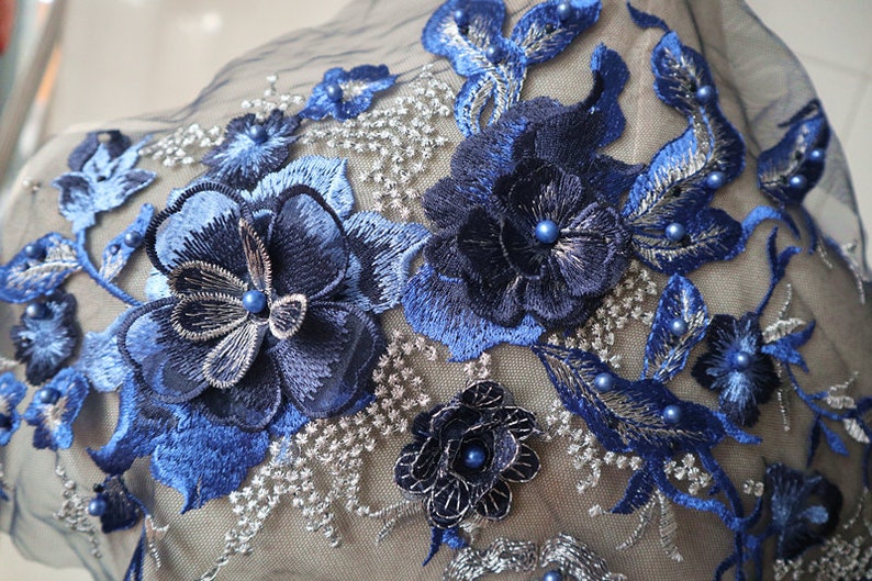 Royal Blue 3d Flowers Lace Applique 3d Floral Embroidered Etsy