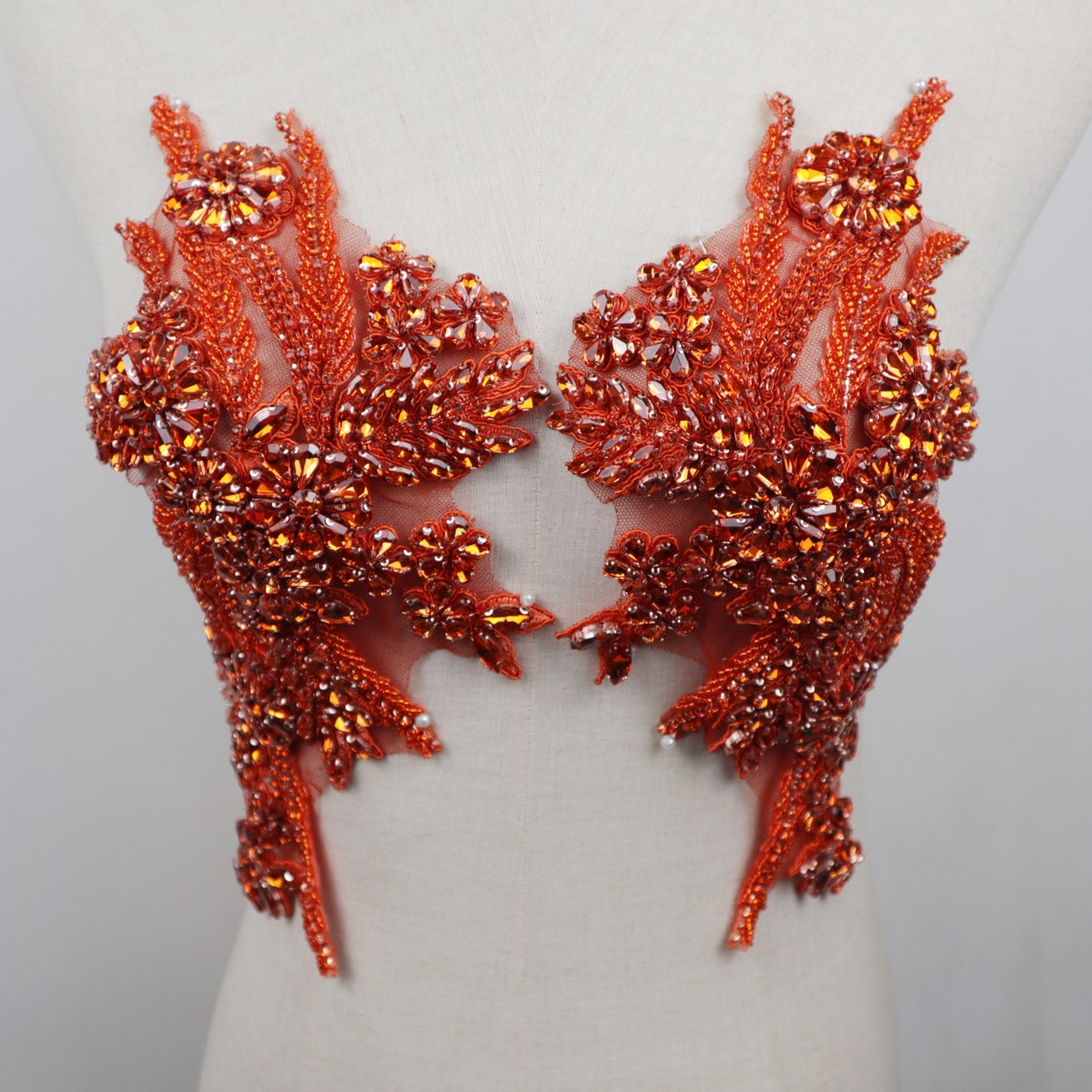 Orange Rhinestone Applique 3D Beaded Flowers Shoulder Collar - Etsy