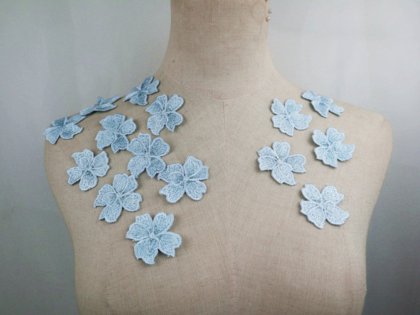 Light Blue Fabric Flowers, Dusty Blue Flowers, Lace Patches ...