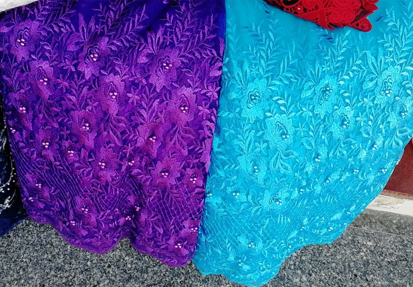 Lake Blue Embroidered Lace Fabric Lanverdar Purple Embroidery | Etsy
