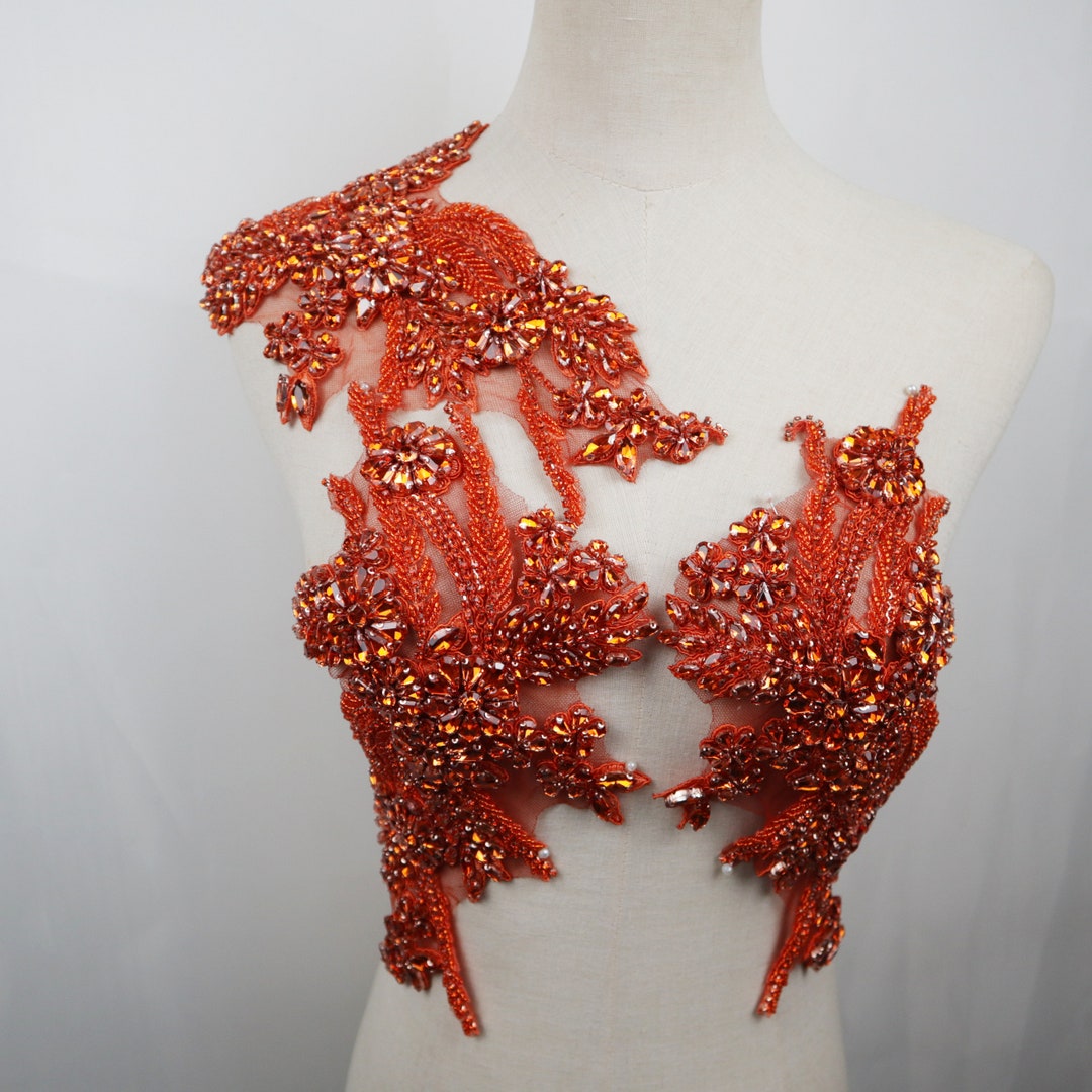 Orange Rhinestone Applique 3D Beaded Flowers Shoulder Collar - Etsy