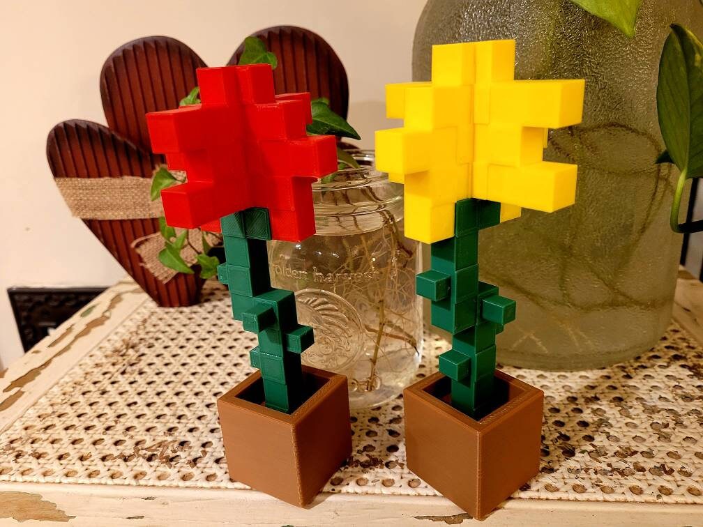 Rose Pixelated Flowers Video Game Tulip Dandelion Minecraft Style - Etsy