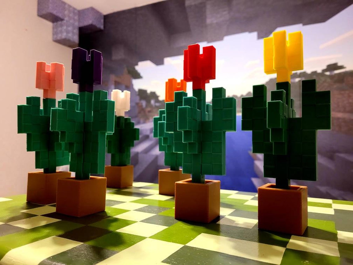 Tulip Video Game Pixelated Flowers Minecraft Style - Etsy