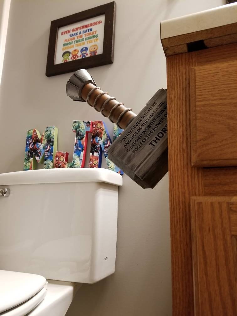 Thor's Hammer Mjolnir Toilet Paper Holder for an Avengers Marvel Themed ...