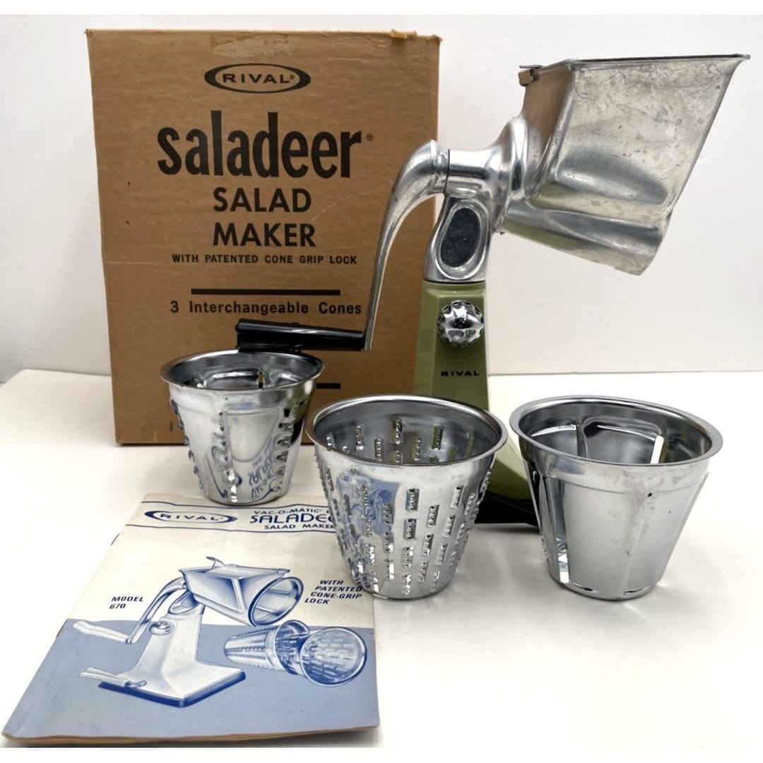 RIVAL Vac-o-matic Base Saladeer Salad Maker & 3 Metal Cones Model 670 ...