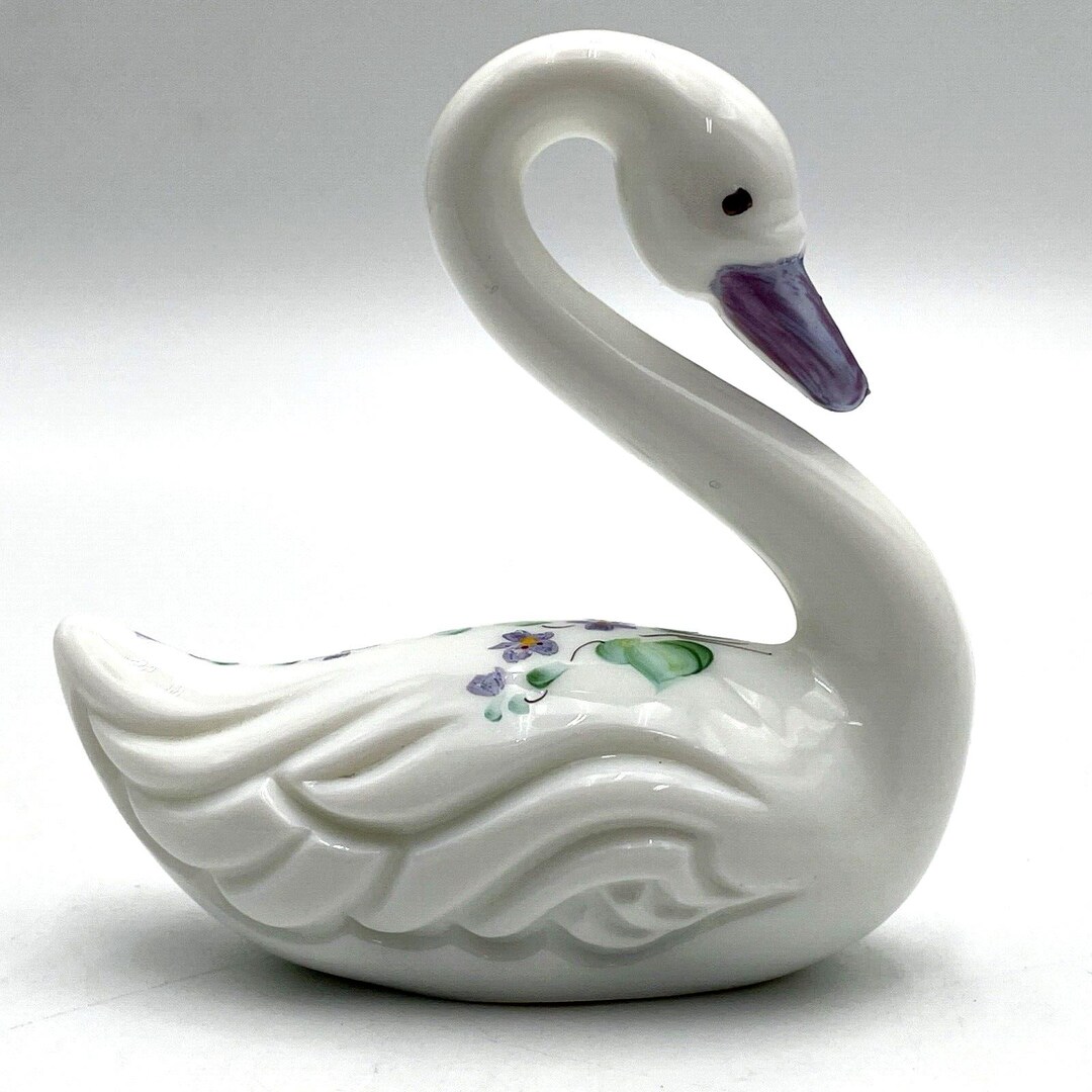 Vintage Fenton Swan Hand Painted Signed Purple Violets in the Snow - Etsy