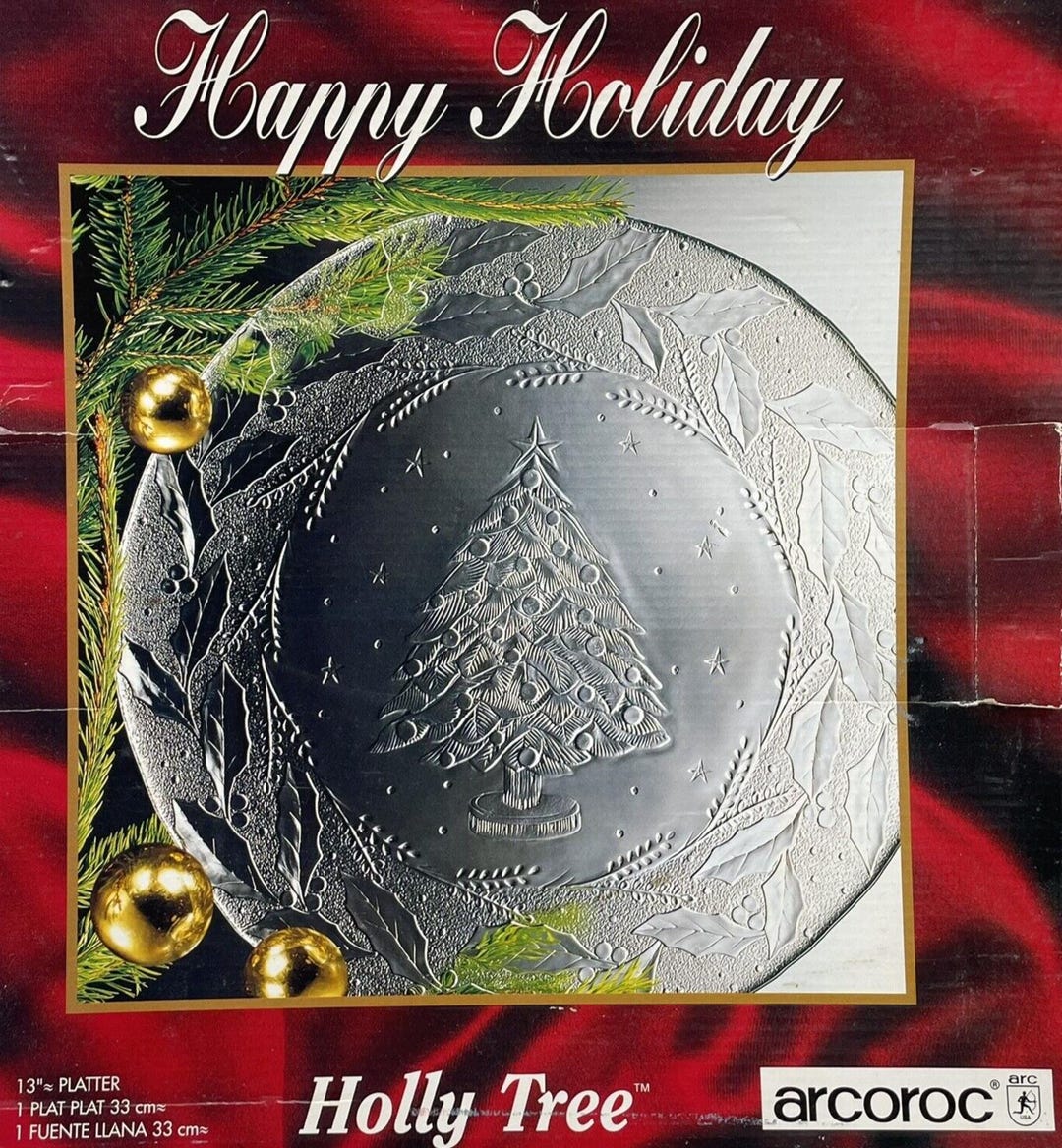 Holly Tree Clear Glass Holiday Christmas Platter 13" Dinner Plate by ...