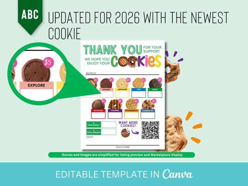 UPDATED 2026!! ABC Girl Scout Cookie Delivery and Thank You Card ...