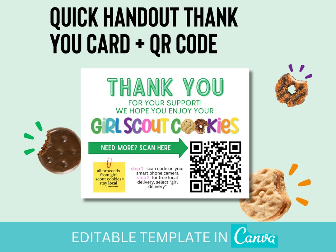 Girl Scout Cookie Quick Handout Thank You Card With Reorder QR Code - Etsy