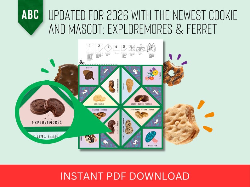 2026 UPDATED!! ABC Girl Scout Cookie Fortune Teller Game - Etsy