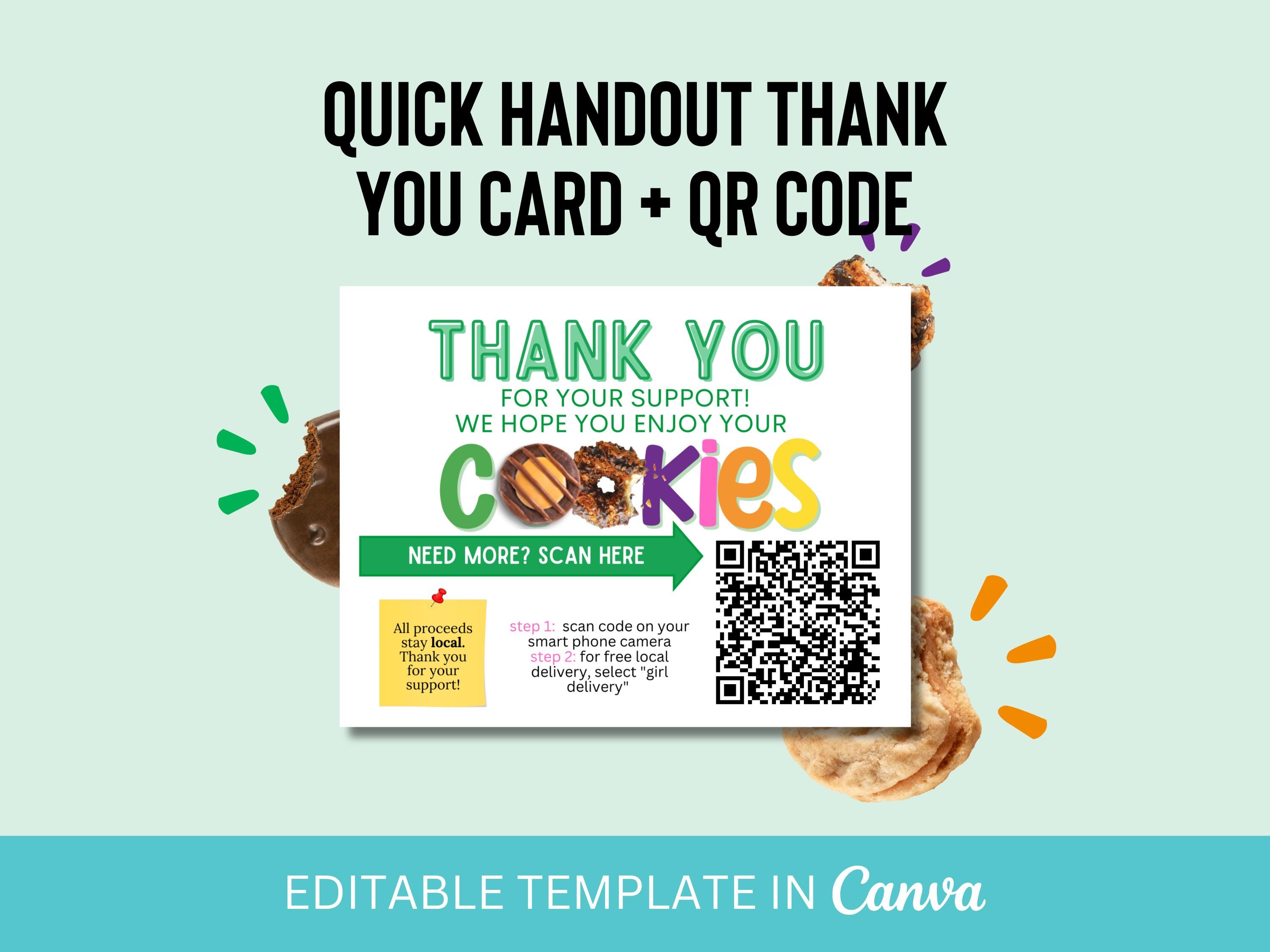 Girl Scout Cookie Quick Handout Thank You Card With Reorder QR Code - Etsy