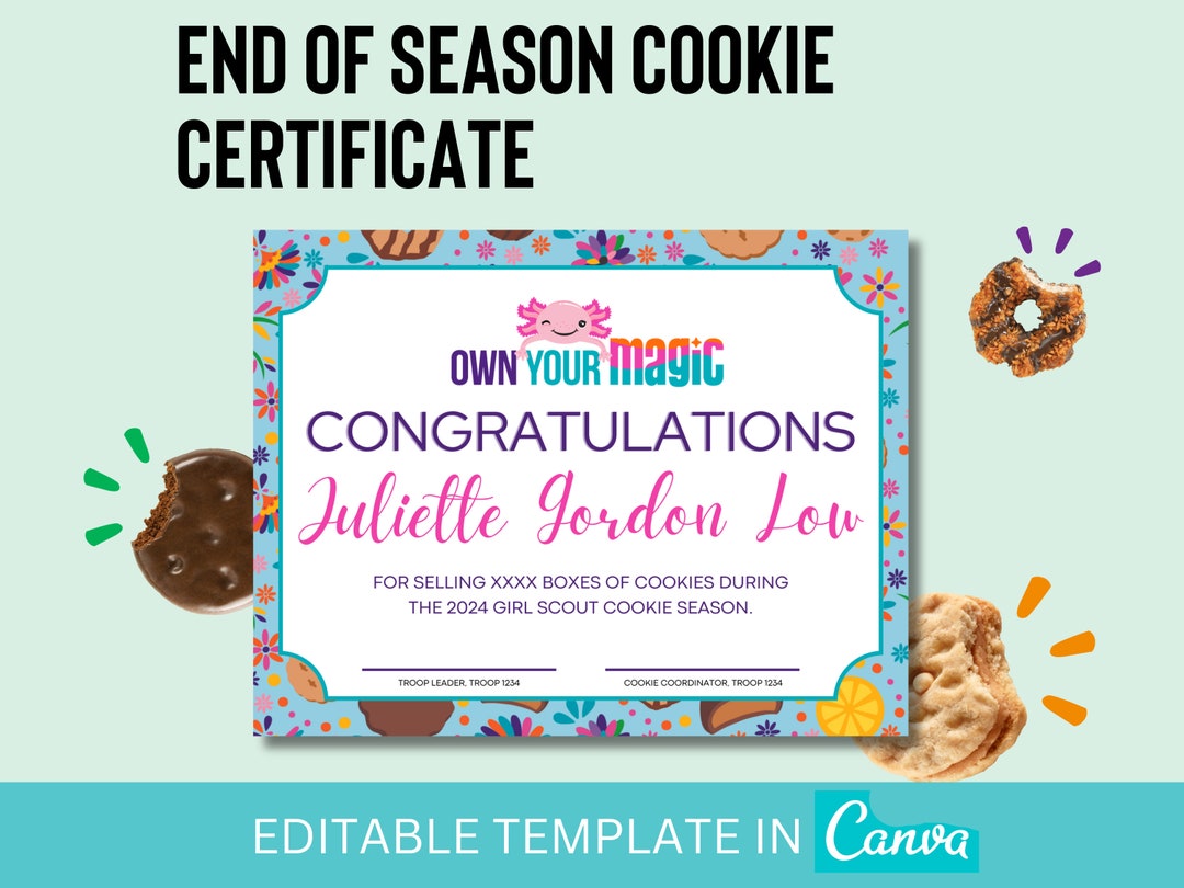 Girl Scout Cookie Certificate End of Season Digital Template Canva - Etsy