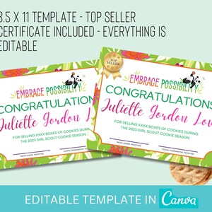 Girl Scout Cookie Certificate End of Season Digital Template Canva - Etsy