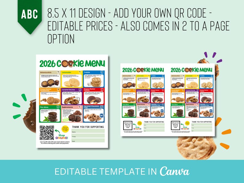 UPDATED 2026!! ABC Girl Scout Cookie Menu With QR Code - Etsy