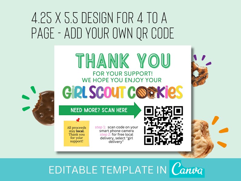 Girl Scout Cookie Quick Handout Thank You Card With Reorder QR Code - Etsy