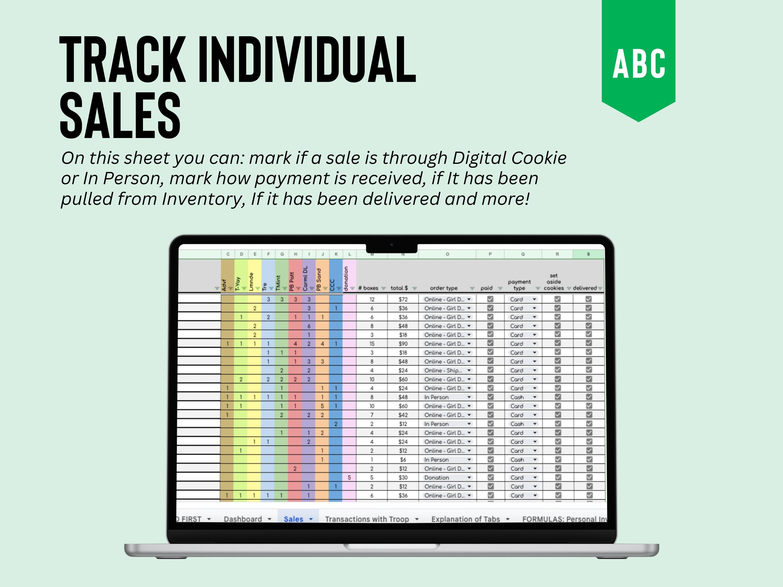 ABC Complete Troop Member Cookie Season Tracking Spreadsheet - Money ...