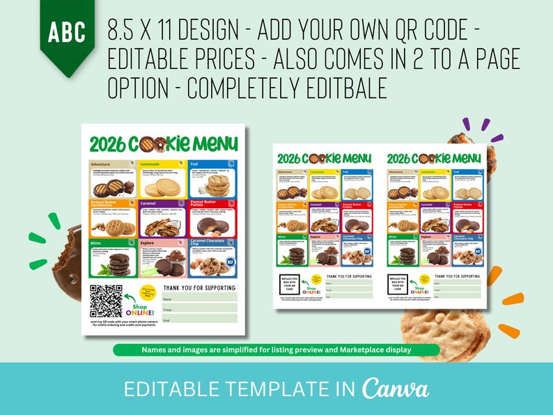 UPDATED 2026!! ABC Girl Scout Cookie Menu With QR Code - Etsy