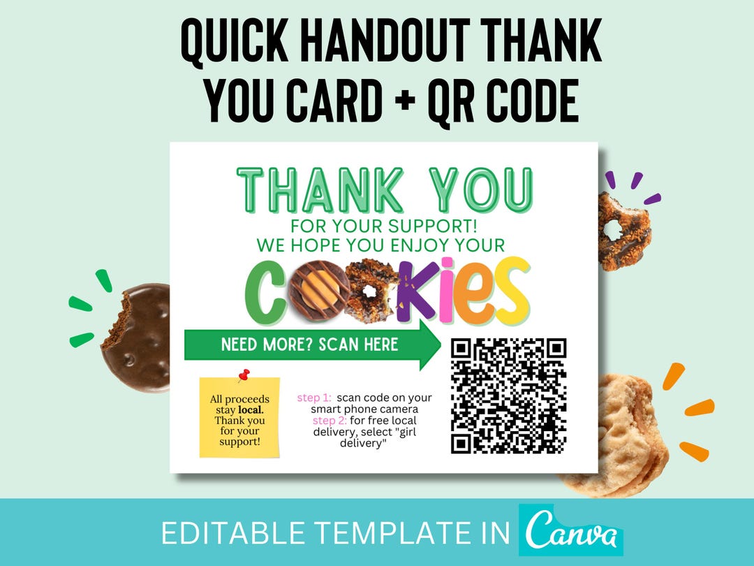 Girl Scout Cookie Quick Handout Thank You Card With Reorder QR Code - Etsy