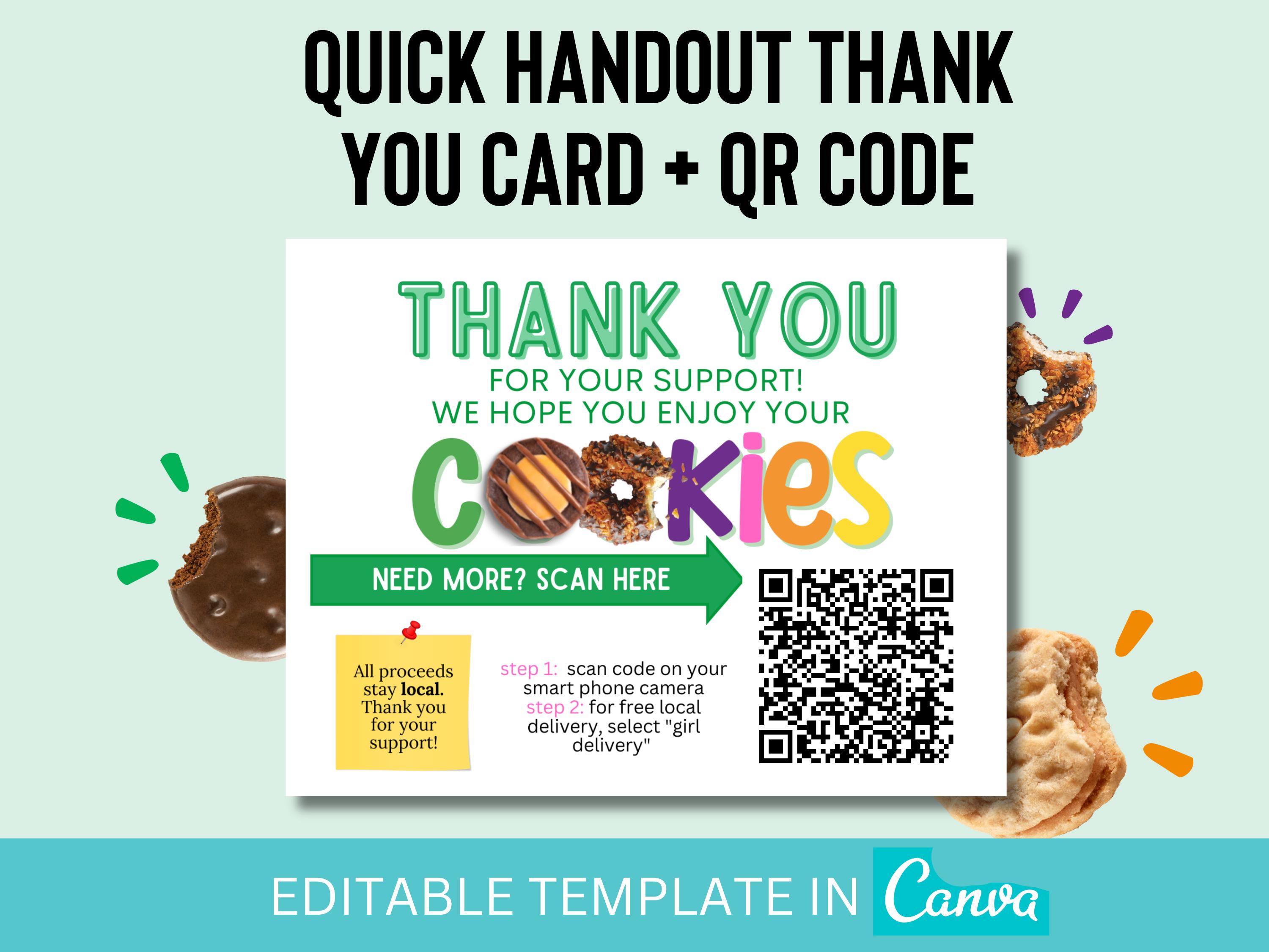 Girl Scout Cookie Quick Handout Thank You Card With Reorder QR Code - Etsy