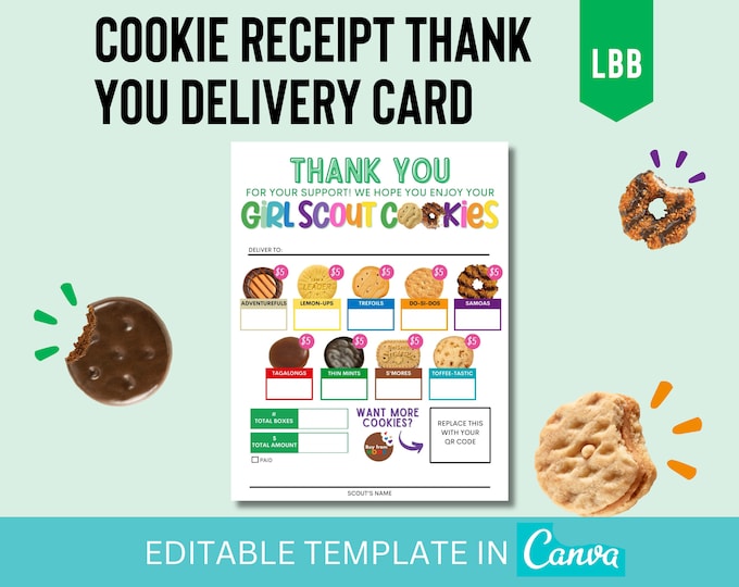 Girl Scout Cookie Thank You Card Receipt, Editable Canva Template ...