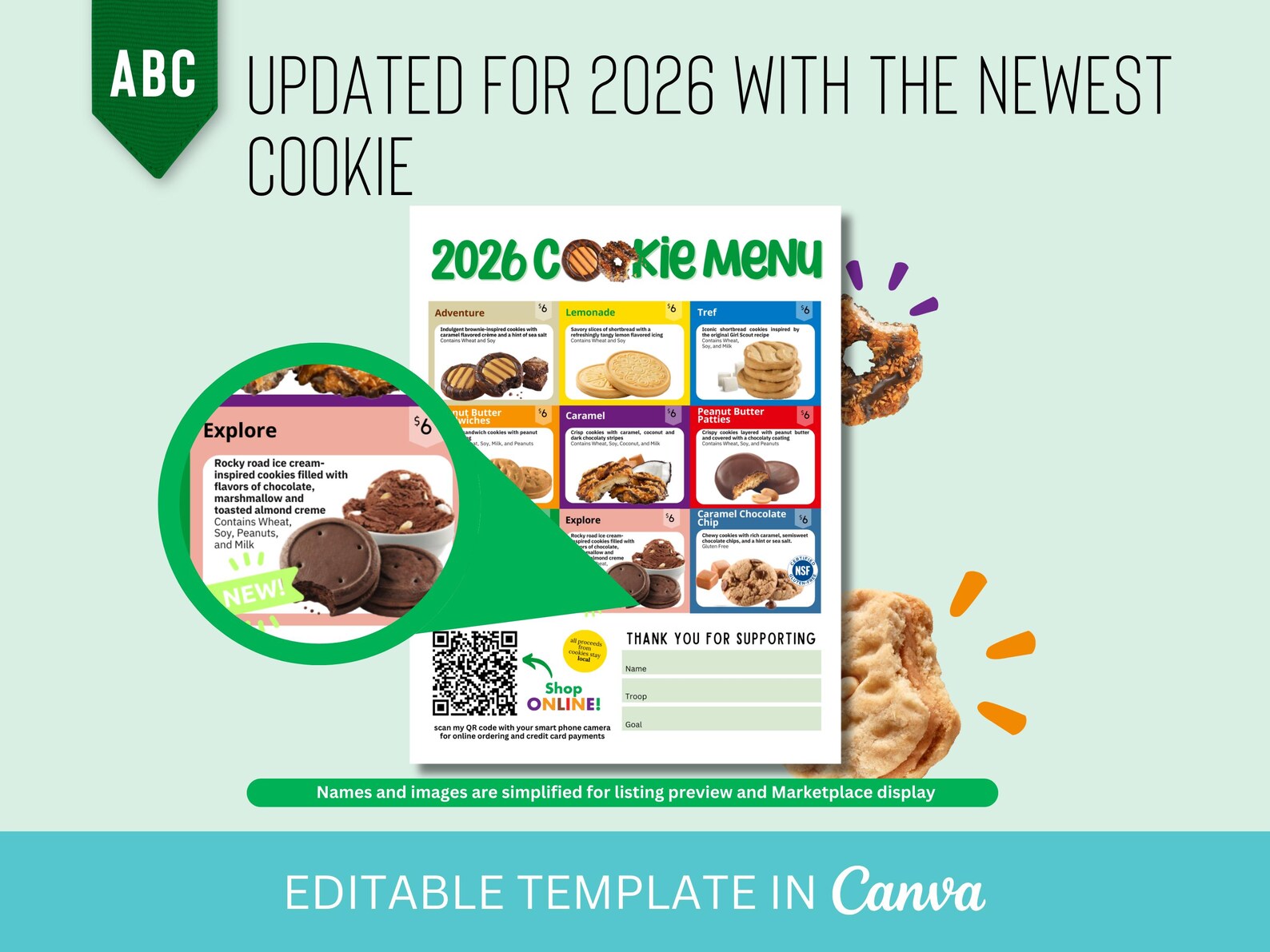 UPDATED 2026!! ABC Girl Scout Cookie Menu With QR Code - Etsy