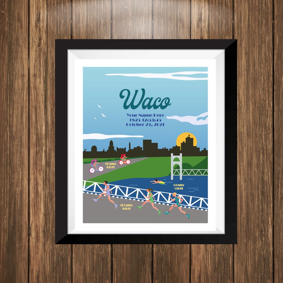 Custom Triathlon Print, Waco Texas, Bike Poster, Marathon Poster, Swim ...