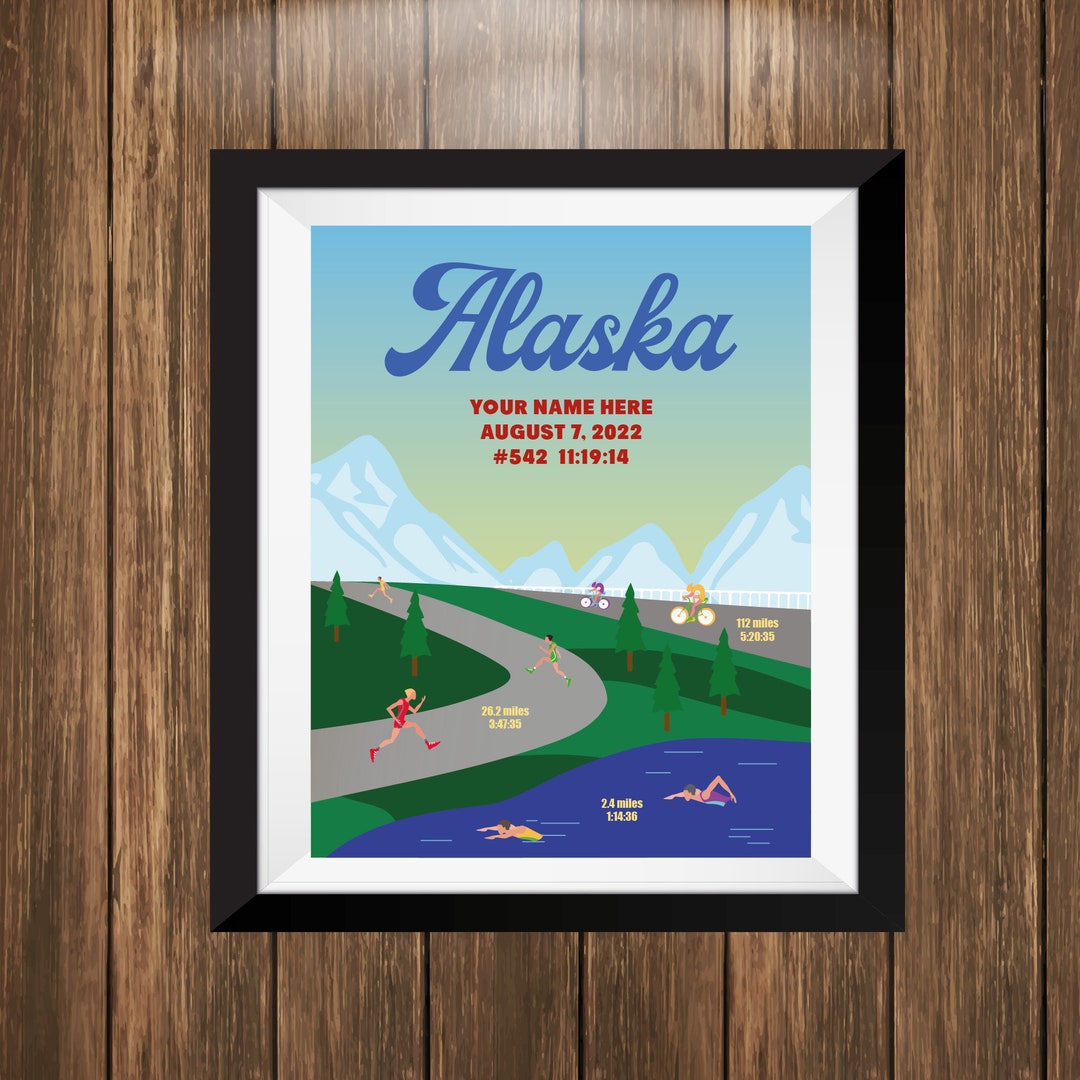Custom Triathlon Print, Alaska Race, Bike Poster, Marathon Poster, Swim ...
