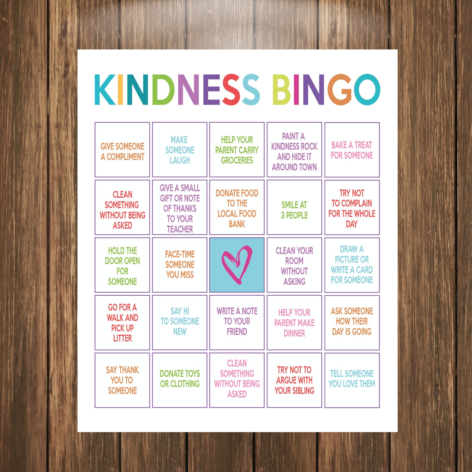Printable Kindness Bingo, Instant Download - Etsy