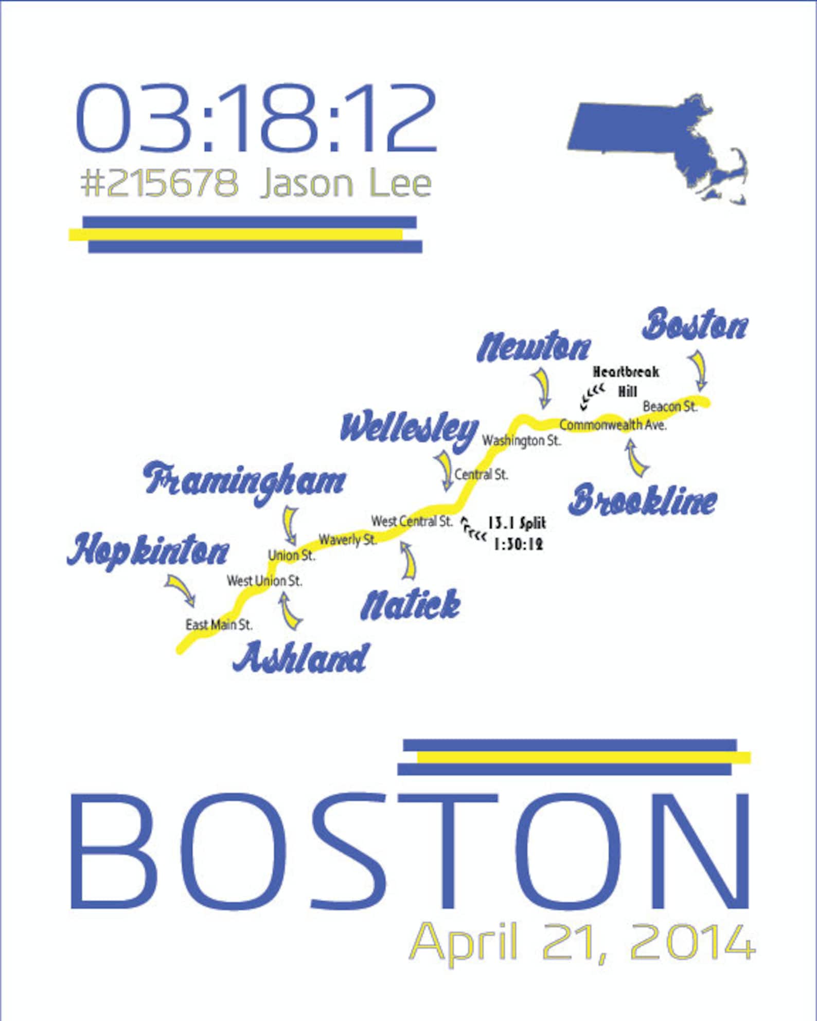 Custom Boston Marathon Art Print, Personalized Gift - Etsy