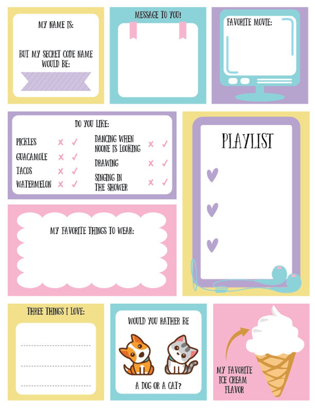 Printable Pen Pal Letter, Friend Notes , Printable Note Cards, Instant ...