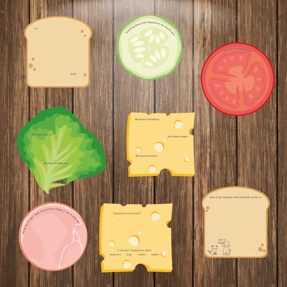 Printable Sandwich Pen Pal Letter, Friend Notes , Printable Note Cards ...