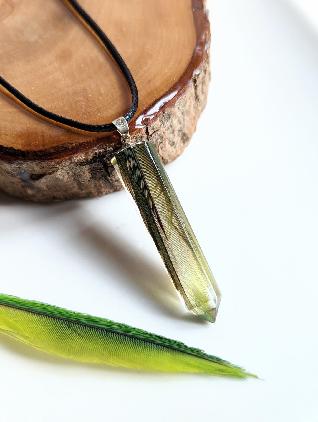 Natural Bird Feather Pendant, Argentine Parrot Feather, Resin Feather ...