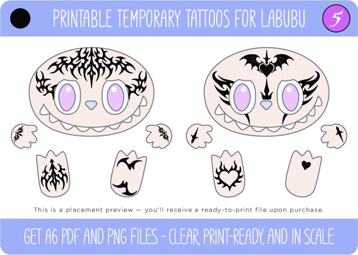 Printable Temporary Tattoos for Labubu - Style 5 - Etsy