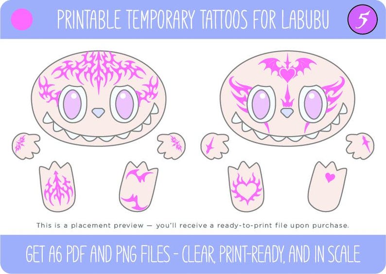 Printable Temporary Tattoos for Labubu - Style 5 - Etsy